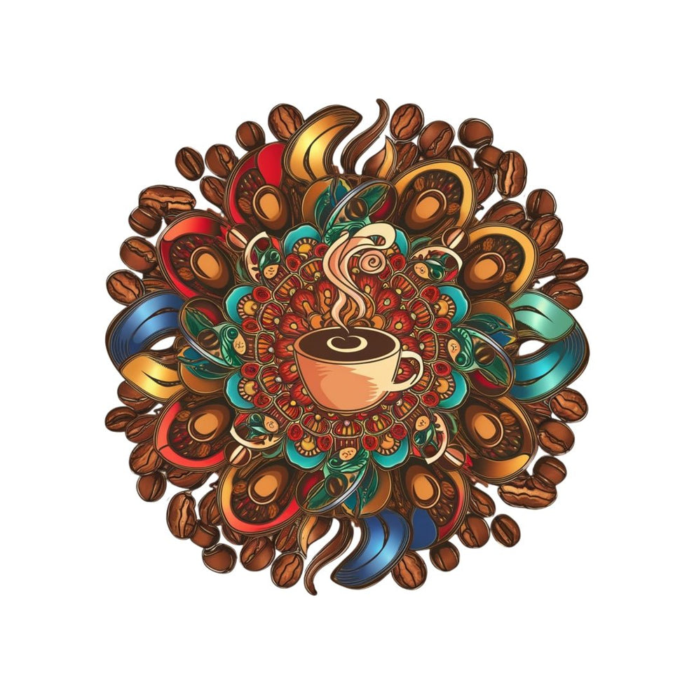 Unisex Coffee Mandala T-Shirt – Multicolored Coffee Bean Art on Crew N ...